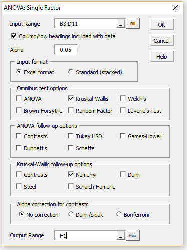 anova-kw-dialog-box | Real Statistics Using Excel
