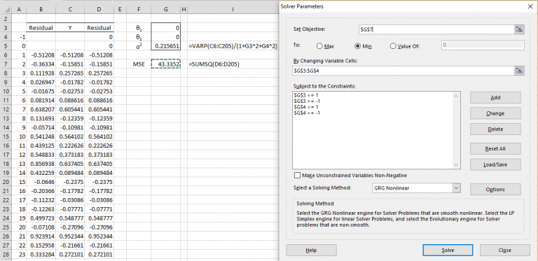 Ma Coefficients Using Solver Real Statistics Using Excel