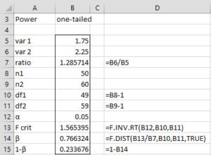 Power Two Sample Variance Test | Real Statistics Using Excel