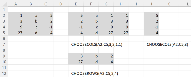 Chooserows Choosecols Excel Real Statistics Using Excel