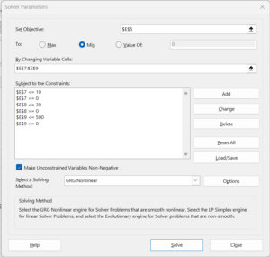 solver-dialog-with-constraints | Real Statistics Using Excel