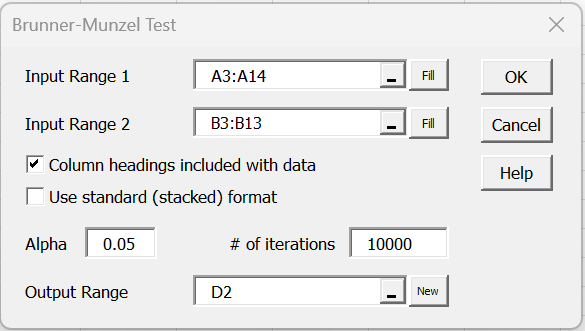 brunner-munzel-dialog-box | Real Statistics Using Excel